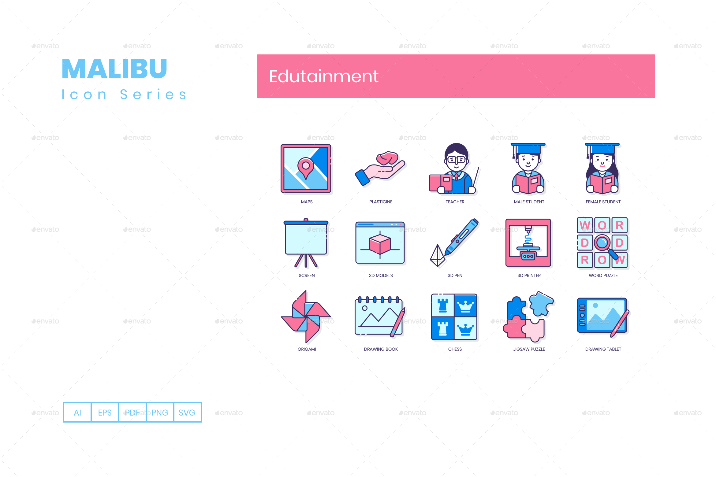 65 Edutainment Icons | Malibu Series by Krafted | GraphicRiver